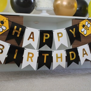 Happy Bee Day, Bee Birthday Banner, Bumble Bee Banner, Bee Birthday ...