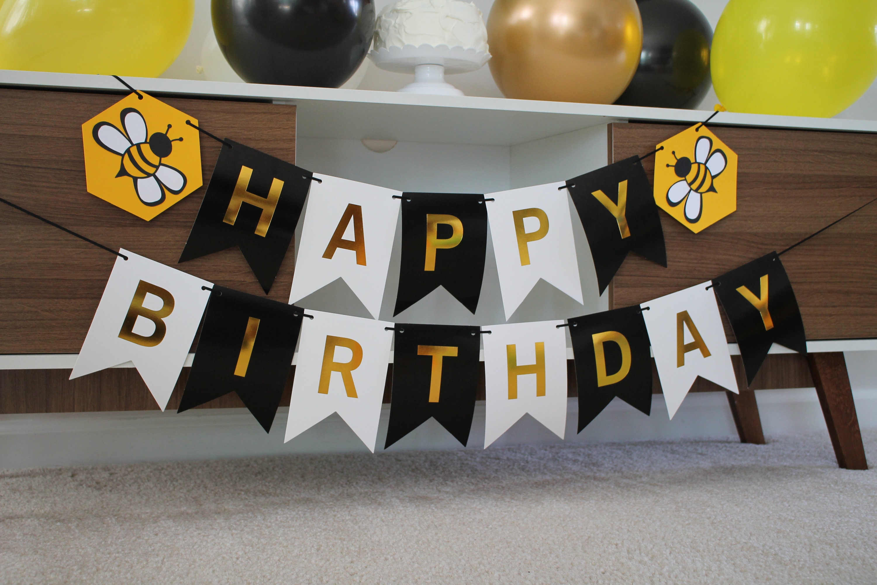 Happy Bee Day Bee Birthday Banner Bumble Bee Banner Bee - Etsy