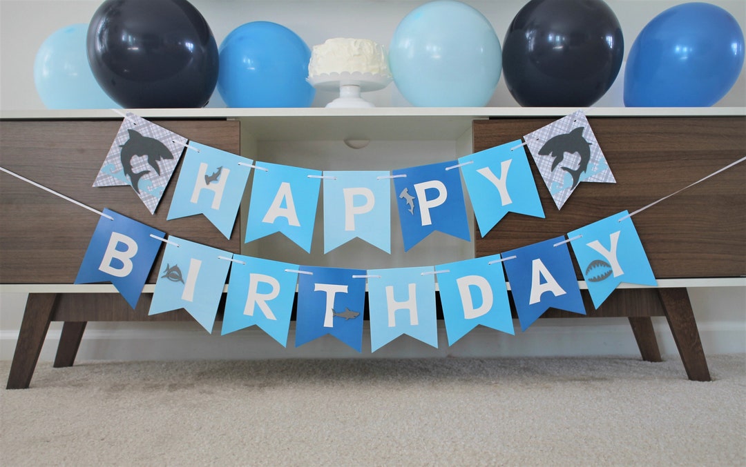 Shark Birthday Banner, Shark Party, Nautical Banner, Nautical Birthday ...