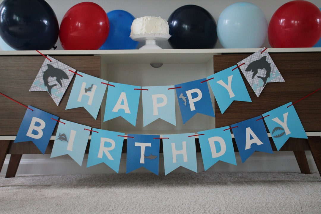Shark Birthday Banner, Shark Party, Nautical Banner, Nautical Birthday ...