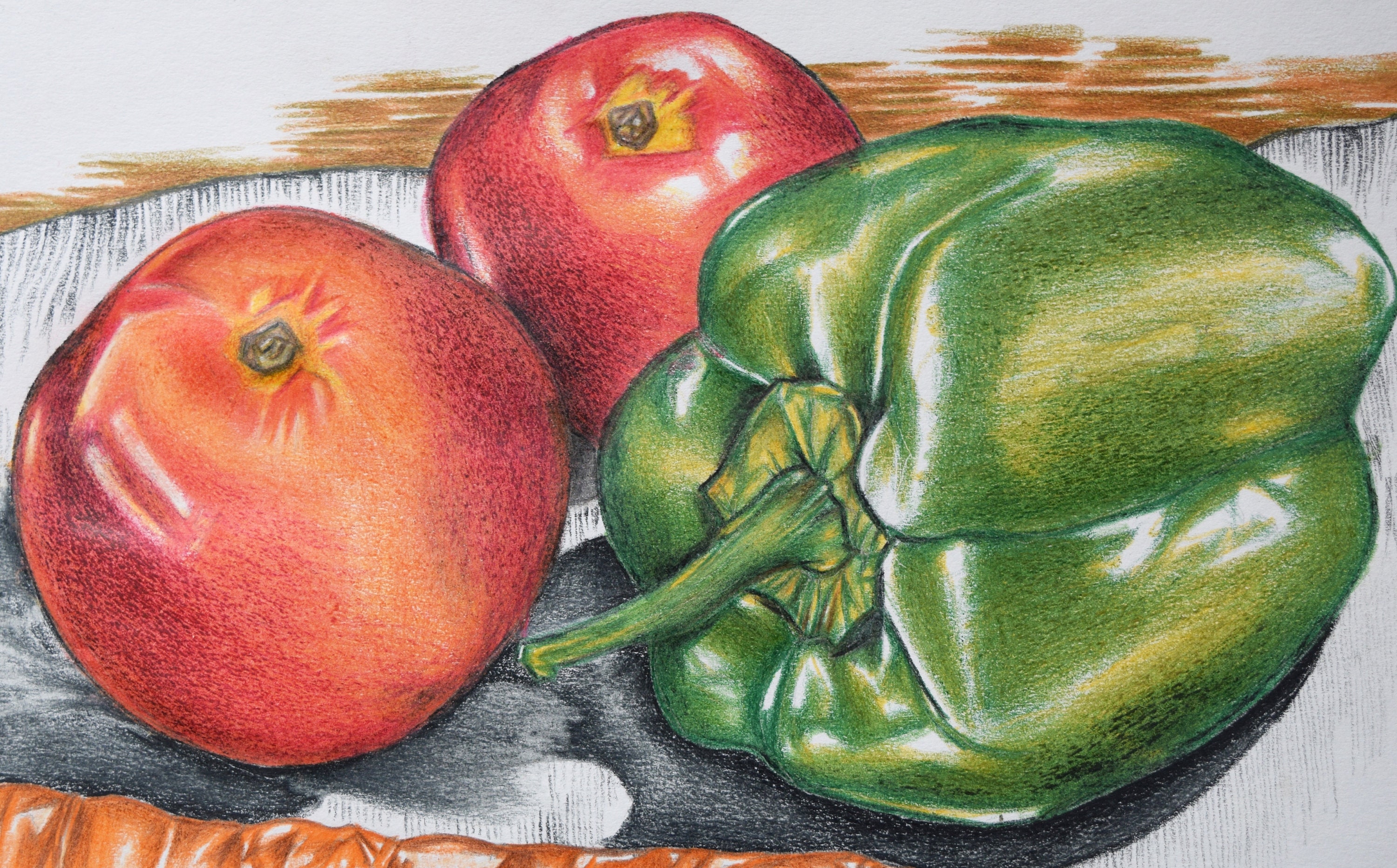 Still Life Drawing Of Fruits In Colour
