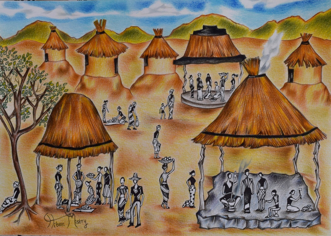 Village Life Drawing