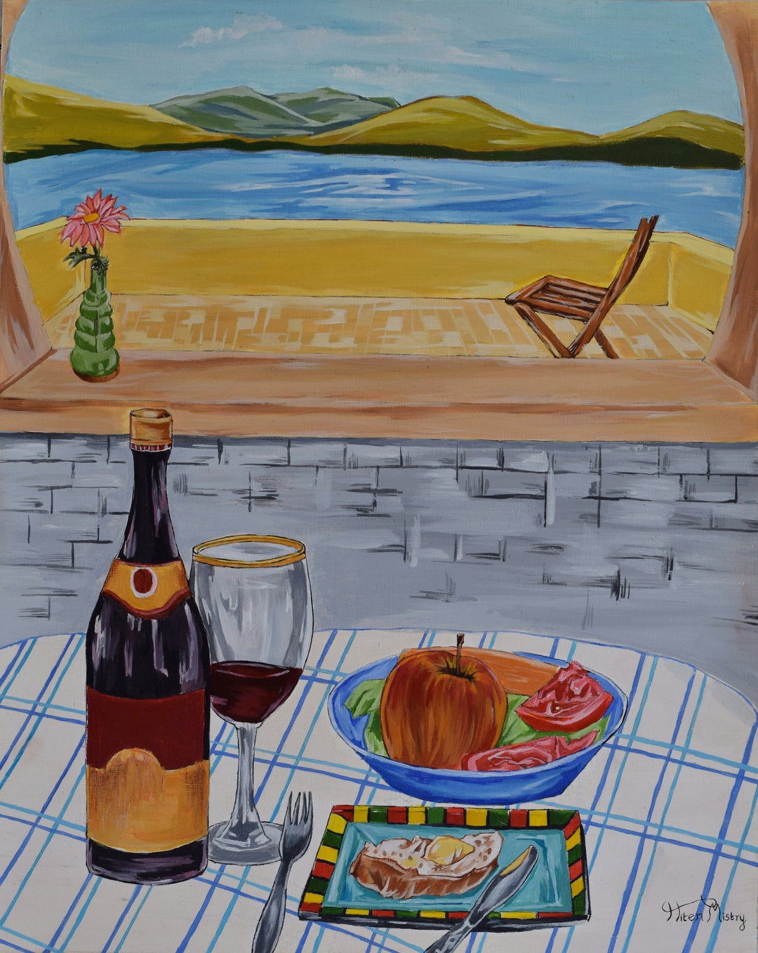 Original Summer Surreal Painting on Balcony With Fantasy Elements - Etsy