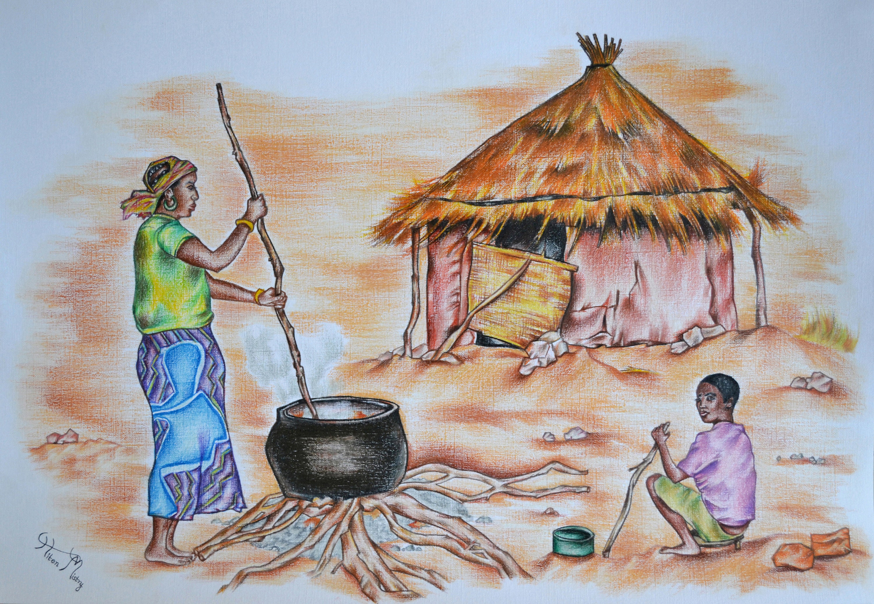 African Hut Drawing