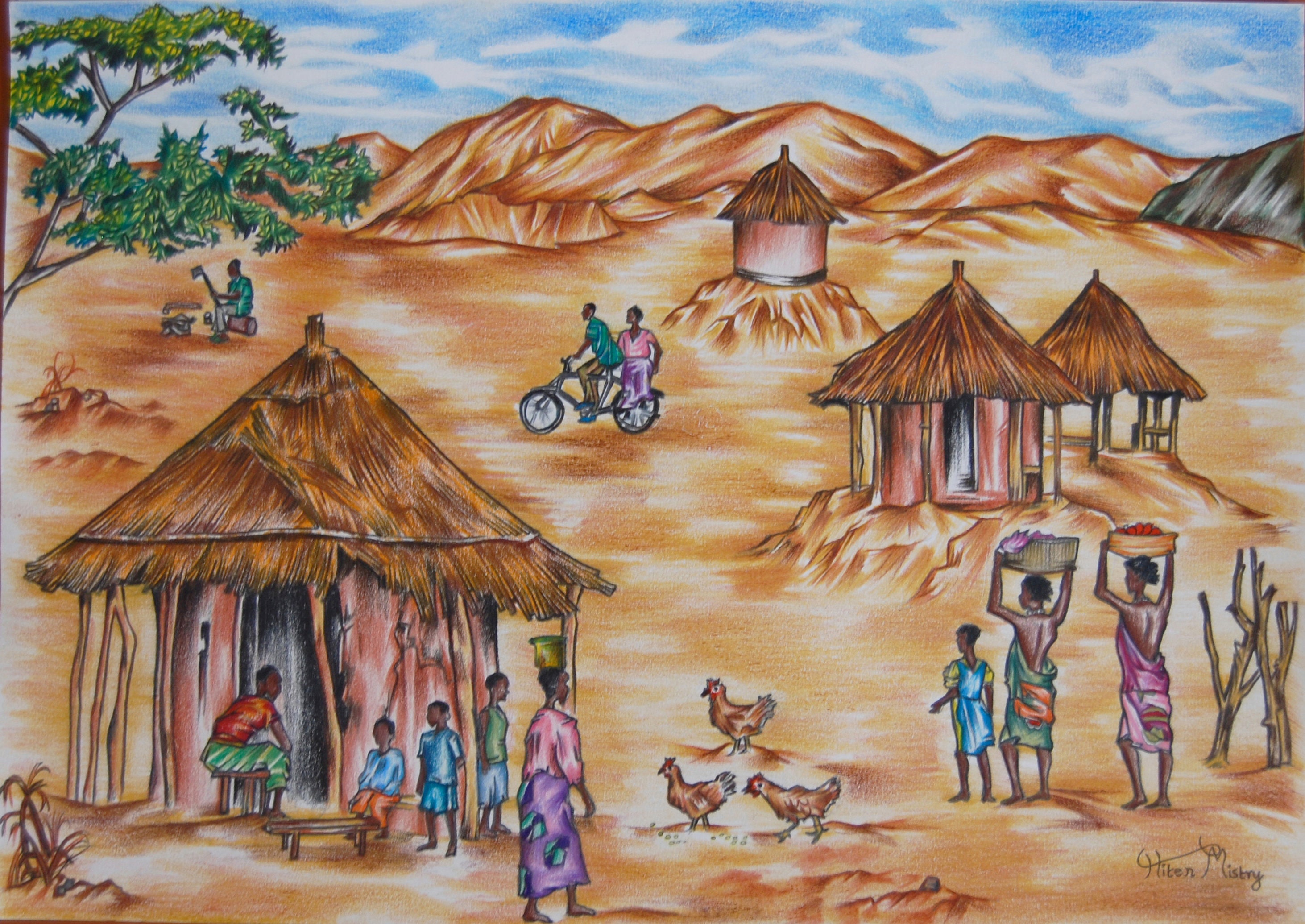 Village Drawing For Kids