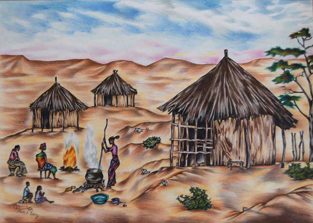 Original African Hut Art Hut Painting African Hut Painting African ...
