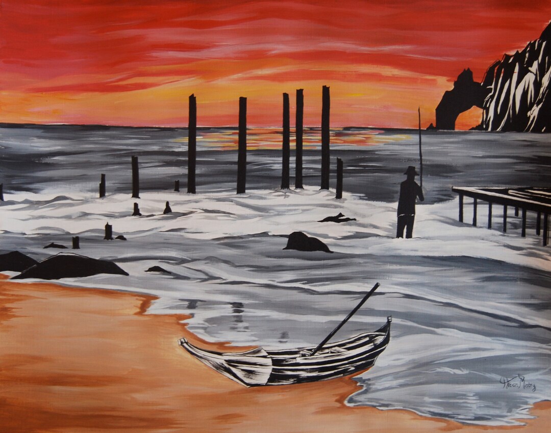 Red Sunset Original Painting Hand Drawn Painting Red Sunset Art Wall ...