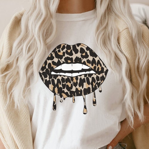 Lips Kiss Shirt Leopard Lips Kiss T-shirt Valentines Day - Etsy