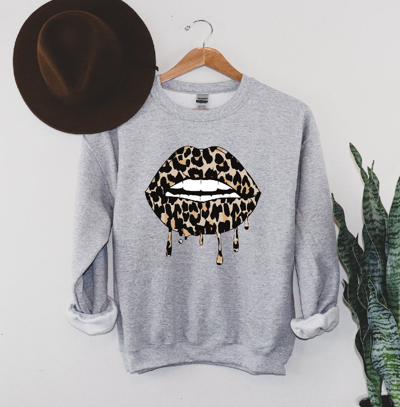 Cheetah Lips Sweatshirt Leopard Lips Sweater Dripping Lips | Etsy