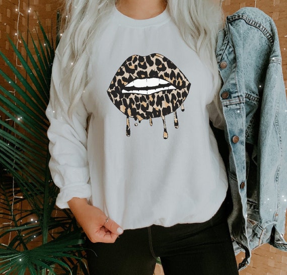 Cheetah Lips Sweatshirt Leopard Lips Sweater Dripping Lips | Etsy