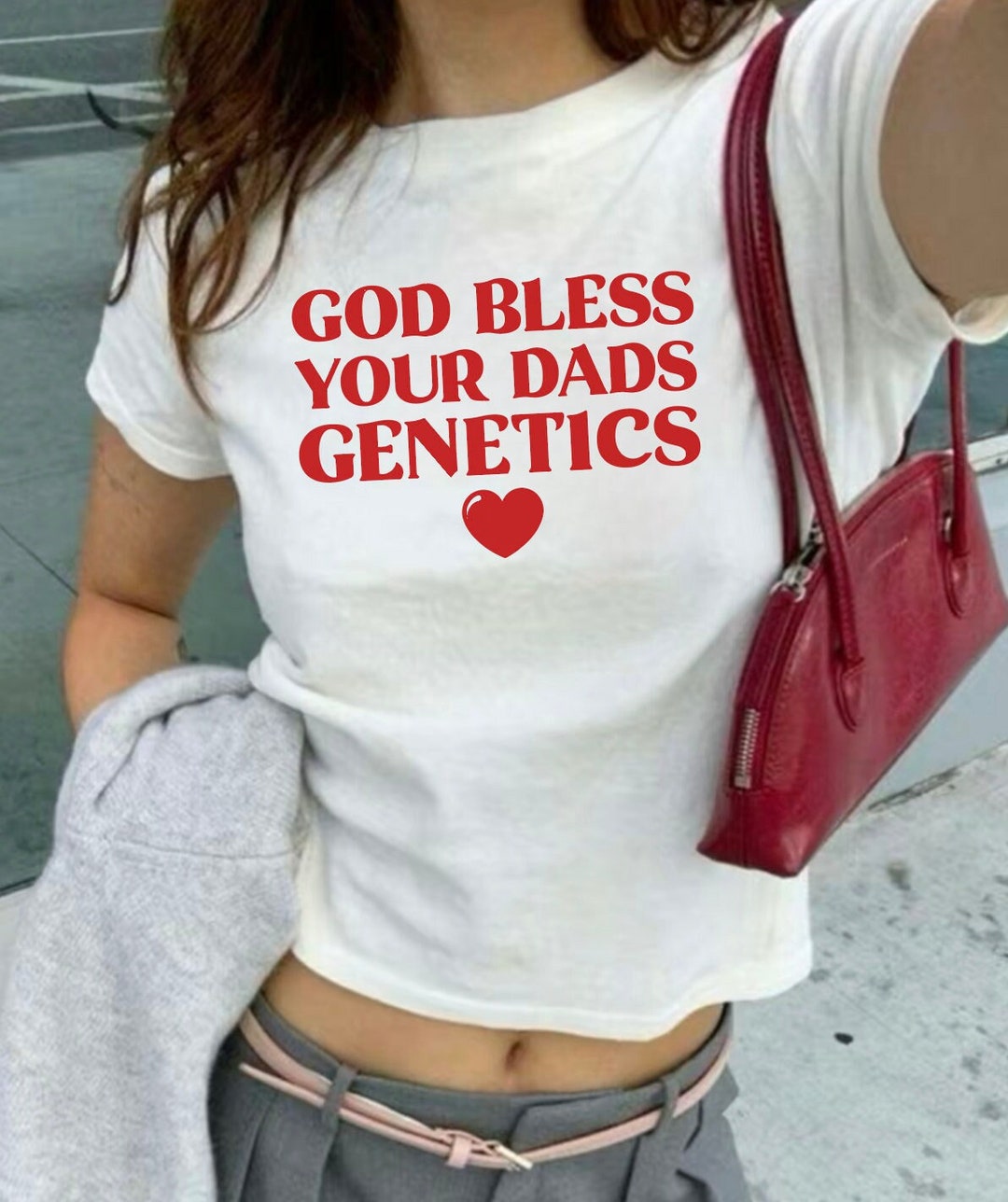 God Bless Your Dads Genetics Cute Baby Tee 90s Y2K Style Snug Fit Crop Top, Women's Fitted Tee ...