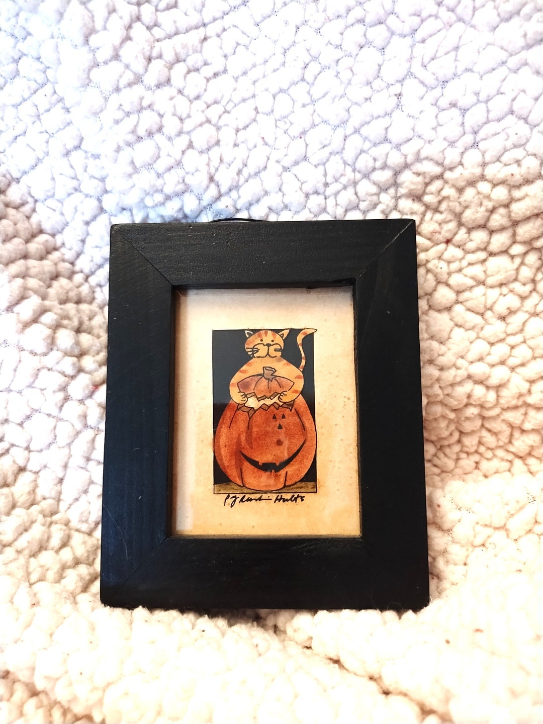 Cat in Pumpkin Print PJ Rankin Hults -rare Find - Etsy