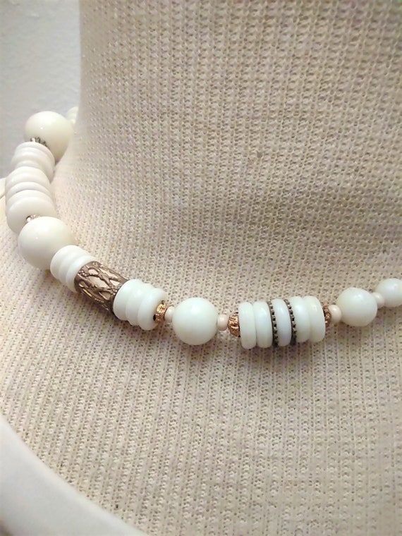 Vintage Czech Milk Glass Bead Art Deco Choker Necklace - Gem