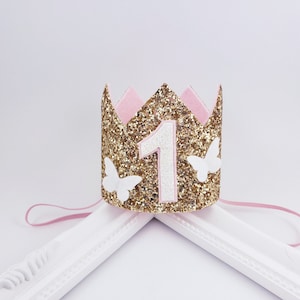 Butterfly Birthday Crown, Butterfly Birthday, Pink and Gold Birthday ...