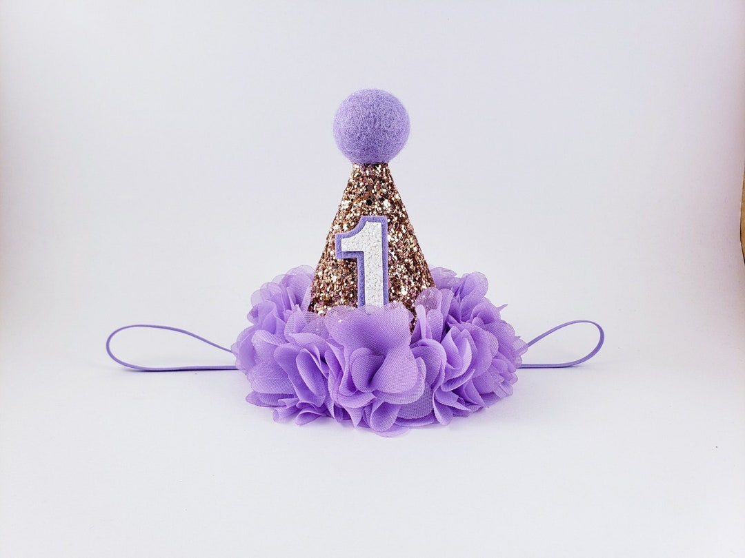 First Birthday Hat, Birthday Party Hat, Gold Purple Birthday, Girl ...