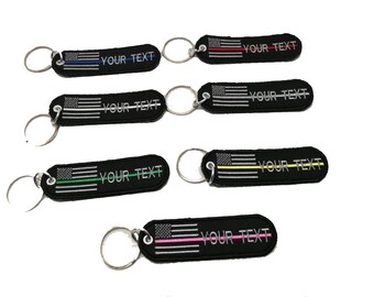 Custom name text USA flag key chain thin red line Fire | Etsy