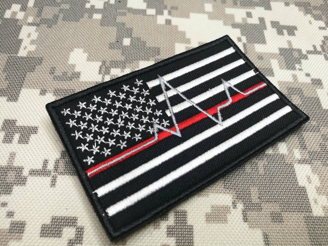 EMS EMT Paramedic Red Line USA Flag Tactical Police Morale Patch Hook ...