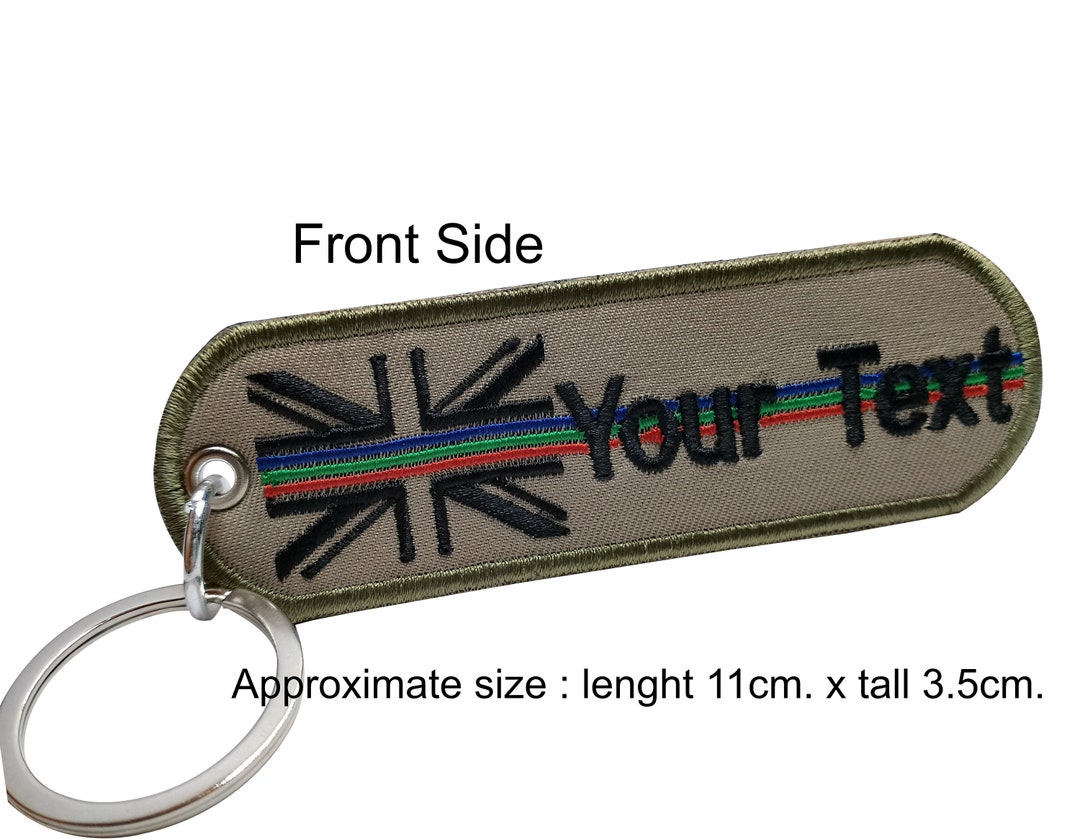 Union Jack Flag Custom Name Text Key Chain Triple Line Thin Blue, Green ...