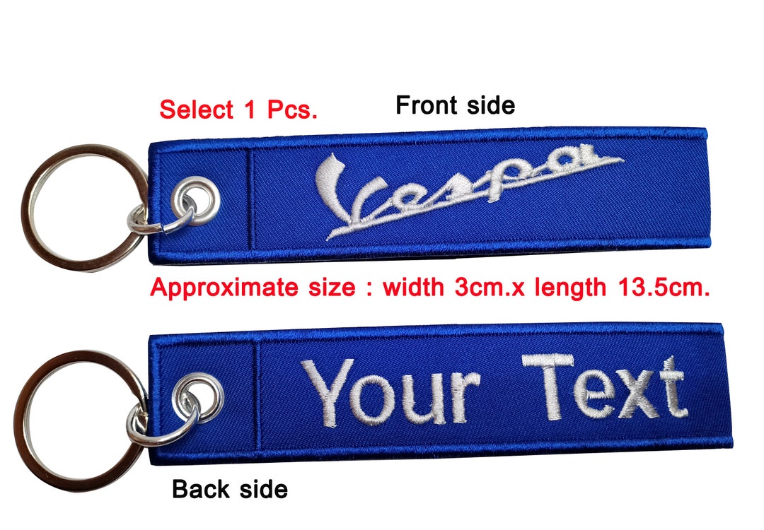 VESPA Key Chain Custom Text Name Biker Embroidered Key Chain Motorcycle ...