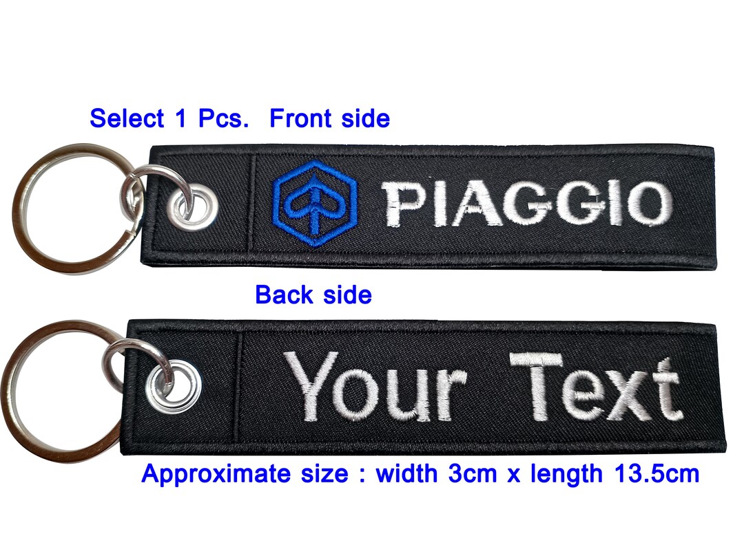PIAGGIO Vespa Custom Name Text Embroidered Key Chain Biker Motorcycle ...
