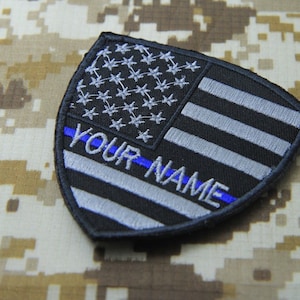 Thin Blue line patch Custom name text thin blue line USA flag | Etsy
