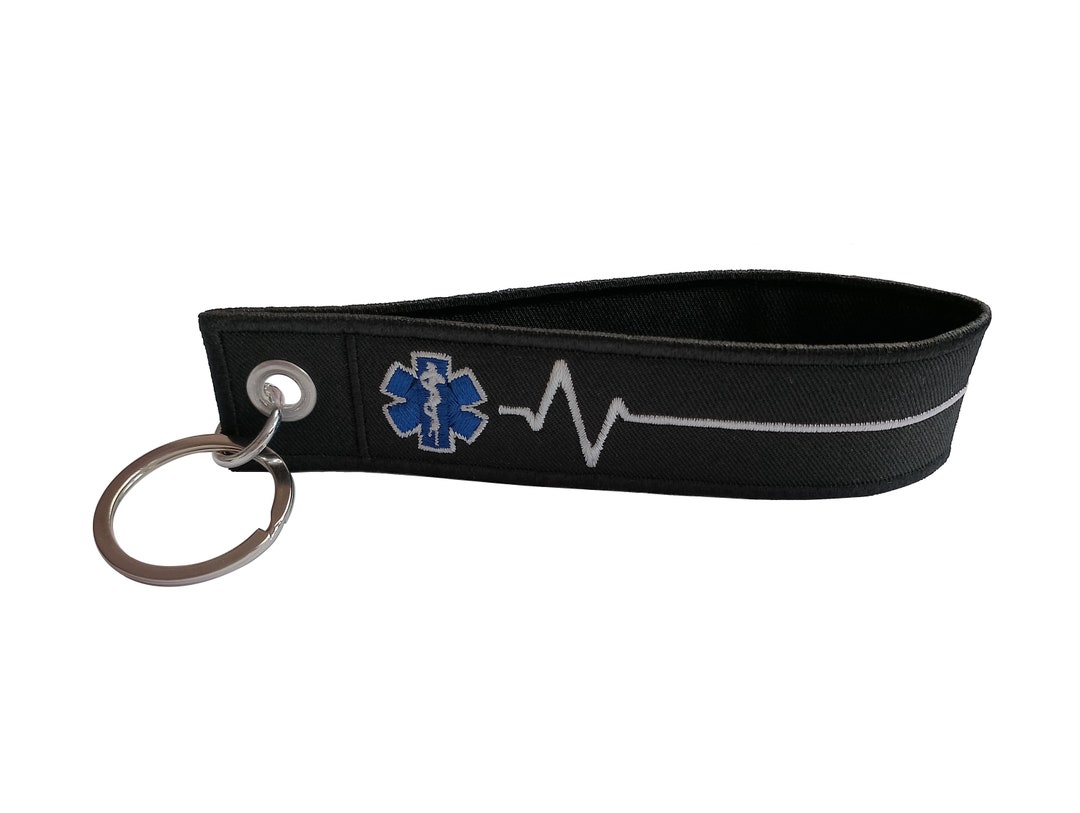 EMT EMS Medic Rescue Wristlet Keychain With EKG Signal Custom Text Key ...