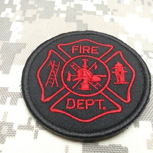 Fire Fighter Patch Red Line Patch Round Fire Fighter Patch Sew on or ...