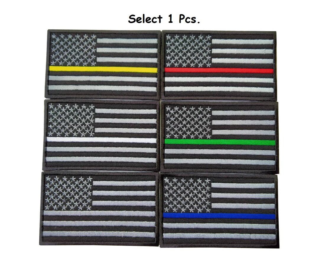 1 Pcs. USA Flag Patch Thin Line Patch Red Blue White Green Pink Yellow ...