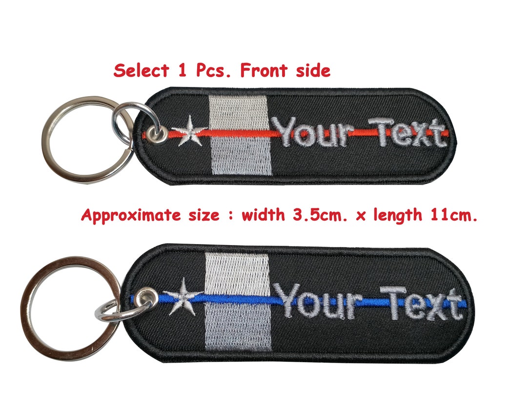Custom Name Text Texas Flag Key Chain Thin Blue Line Police Embroidered ...