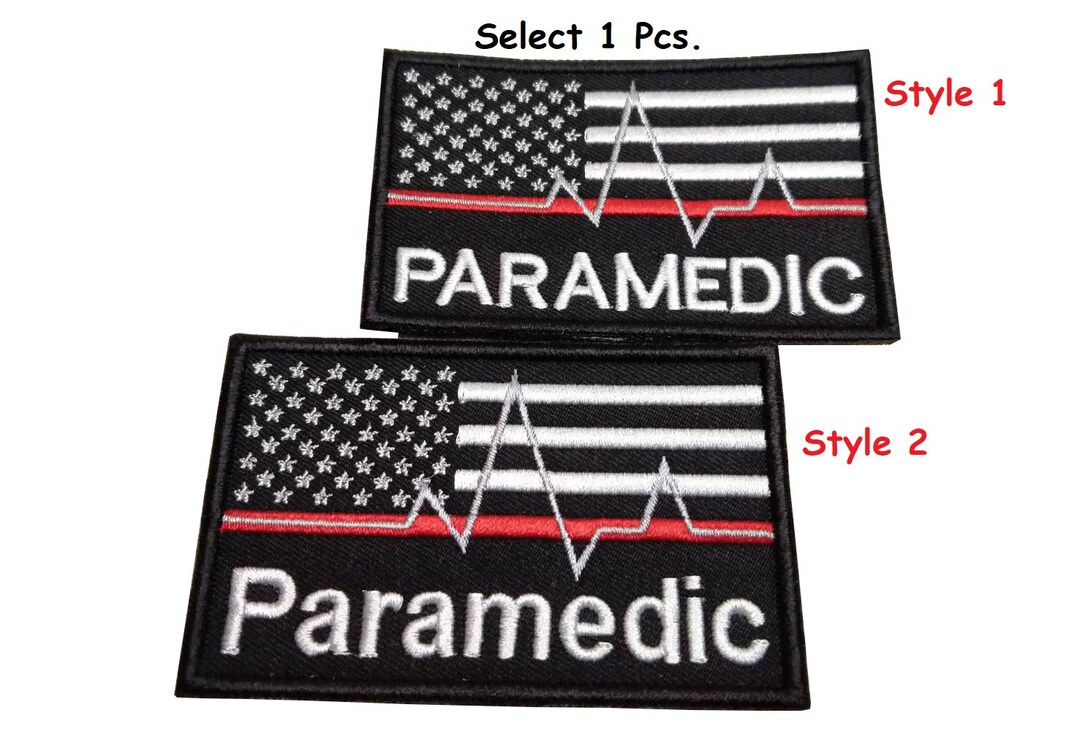 Paramedic White EMS EMT Patch Thin Red Line Patch USA Flag Tactical Police Fire Fighter Patch ...