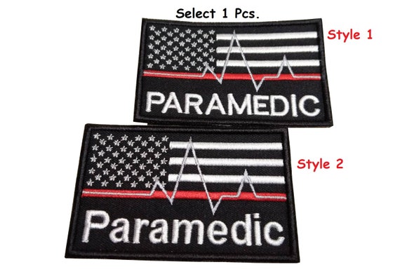Paramedic White EMS EMT Patch Thin Red Line Patch USA Flag | Etsy