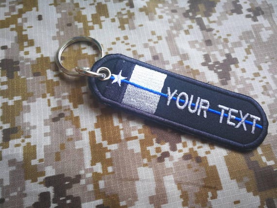 Custom name text Texas flag key chain thin blue line police | Etsy