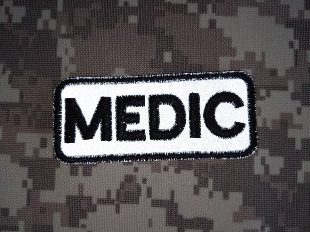 Reflective Medic Patch EMS EMT Paramedic Medic, White Line, Embroidered Sew on Patch or Hook ...