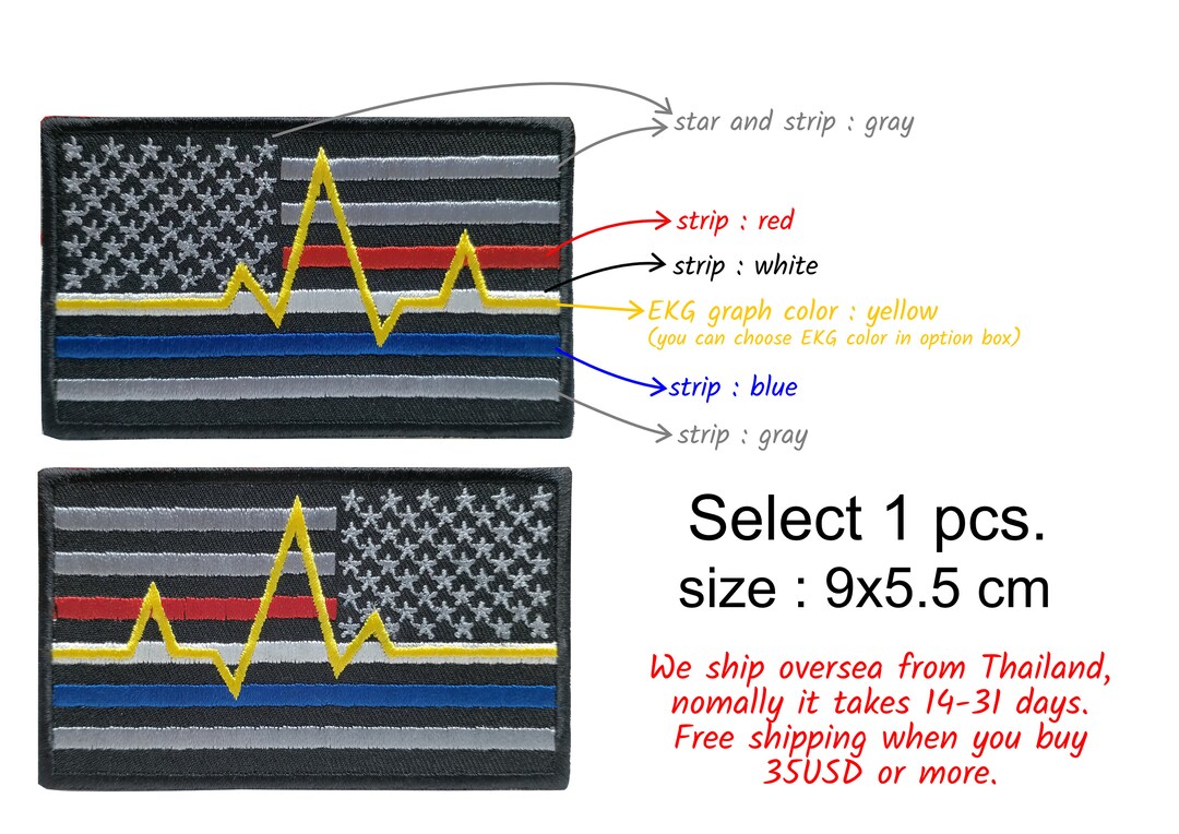 EMS EMT Paramedic EKG United States Us Flag Patch Hook Backing or Sew ...