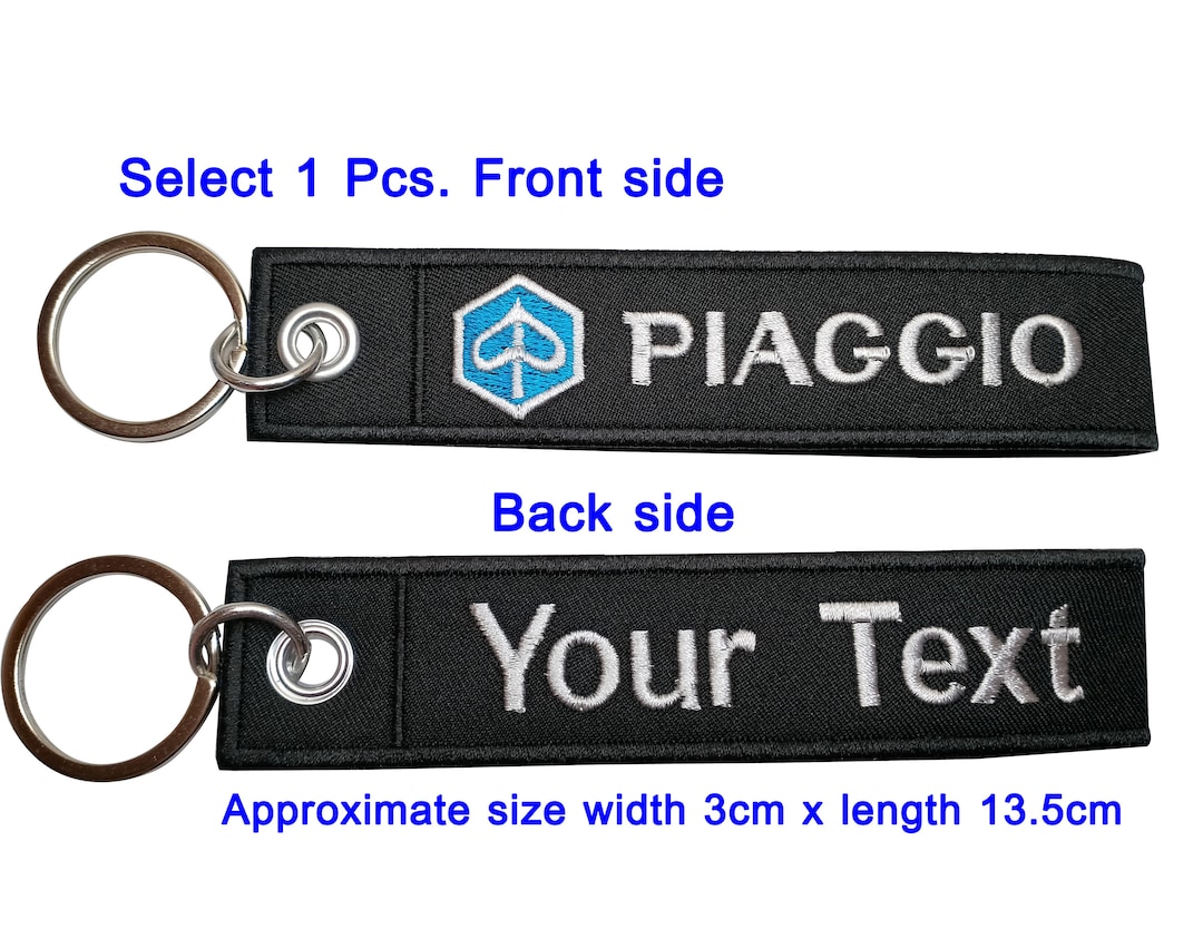 PIAGGIO Vespa Custom Name Text Embroidered Key Chain Biker Motorcycle ...