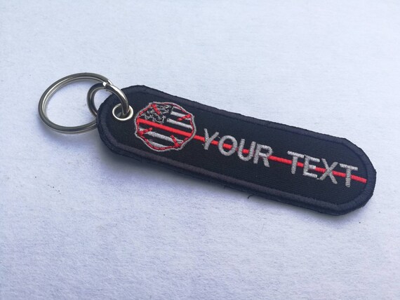Custom name text USA flag key chain thin red line Fire | Etsy