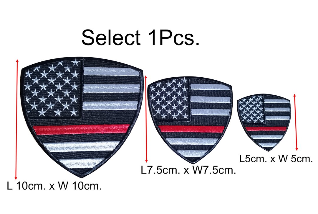 1 Pcs. Thin Red Line Patch USA Flag Shiled Patch Fire Fighter Rescue Police Fire Hook Backing or ...