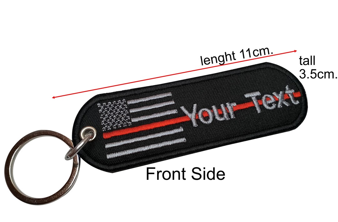 Fire Fighter Custom Name Text USA Flag Key Chain Thin Red Line Police ...