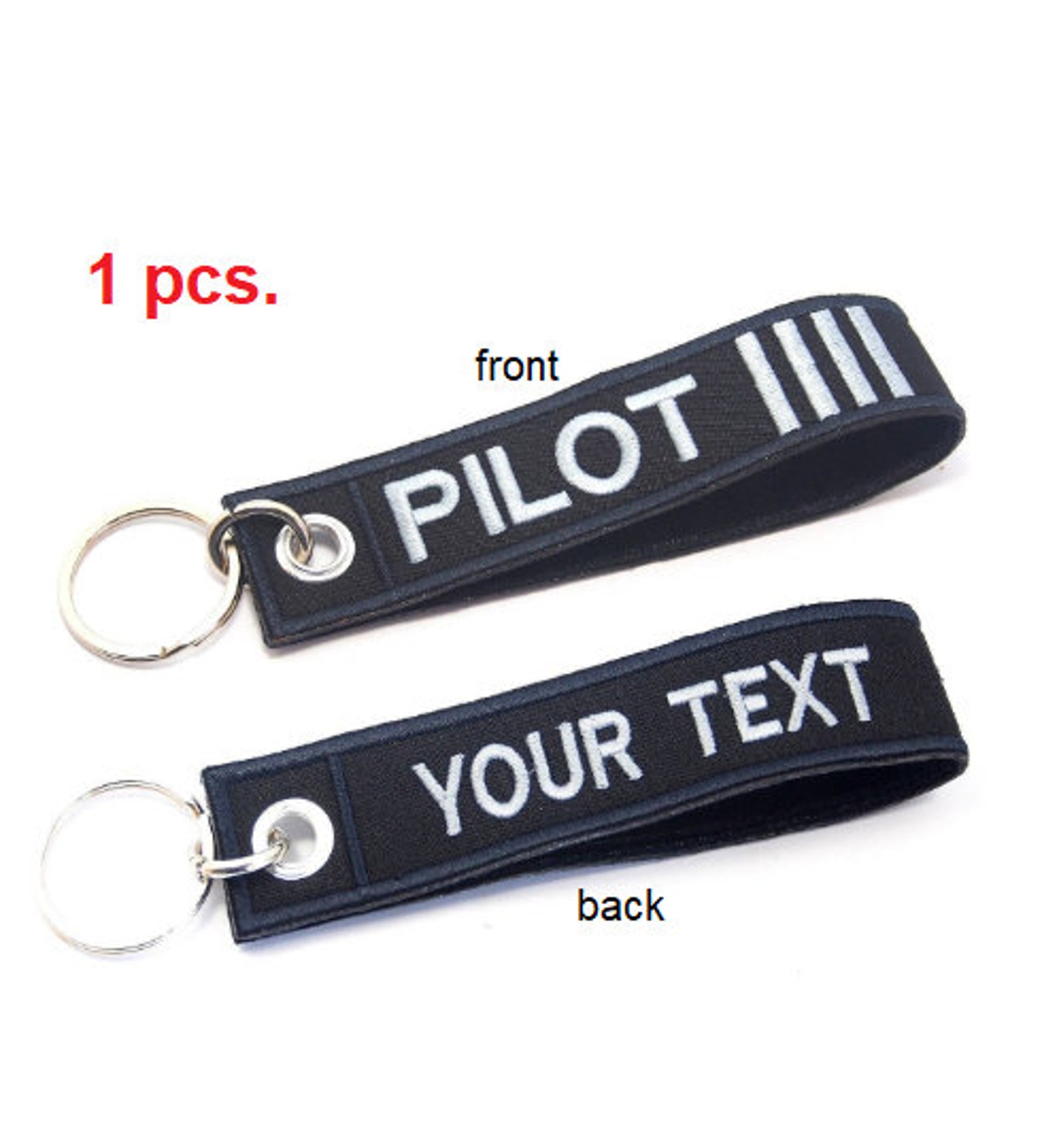Pilot Embroidered Custom Text Your Text Wristlet Key Chain Tag Bag Tag ...