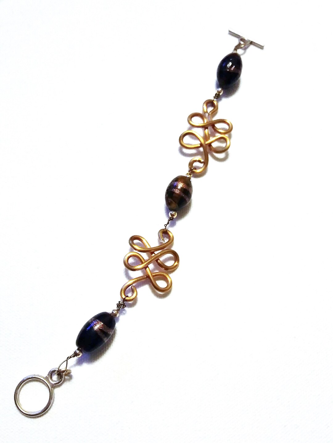 Dark and Twisty Bracelet Swirly Beaded Bracelet Gold and Brown Bracelet ...