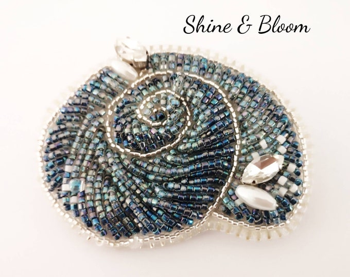 Bead Embroidered Blue Seashell Brooch - Etsy