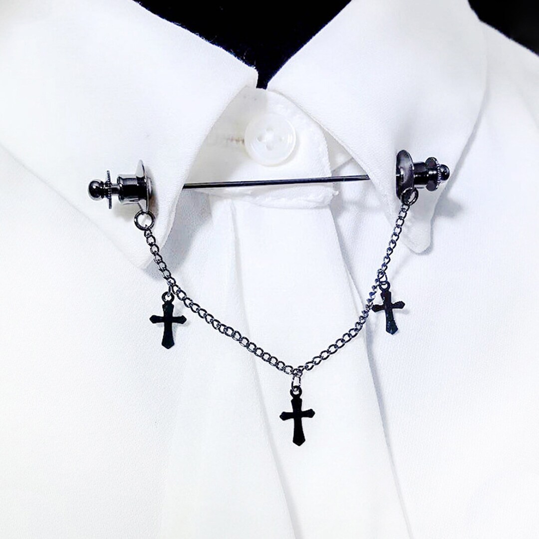 Cross Collar Pin Tassel Chain Collar Clip Tie Collar Clip - Etsy