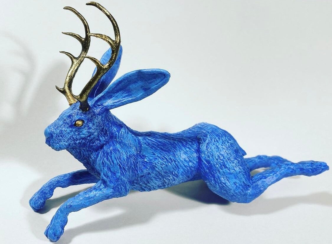 Seated Jackalope Statue color | Etsy