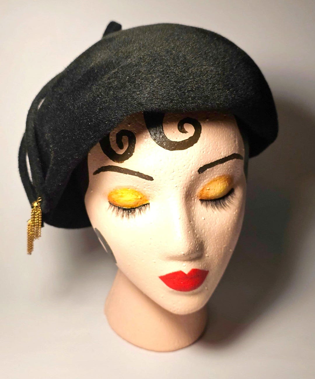 Black Beret With Chain Accents Striking Attention Getter Vintage Beaver ...