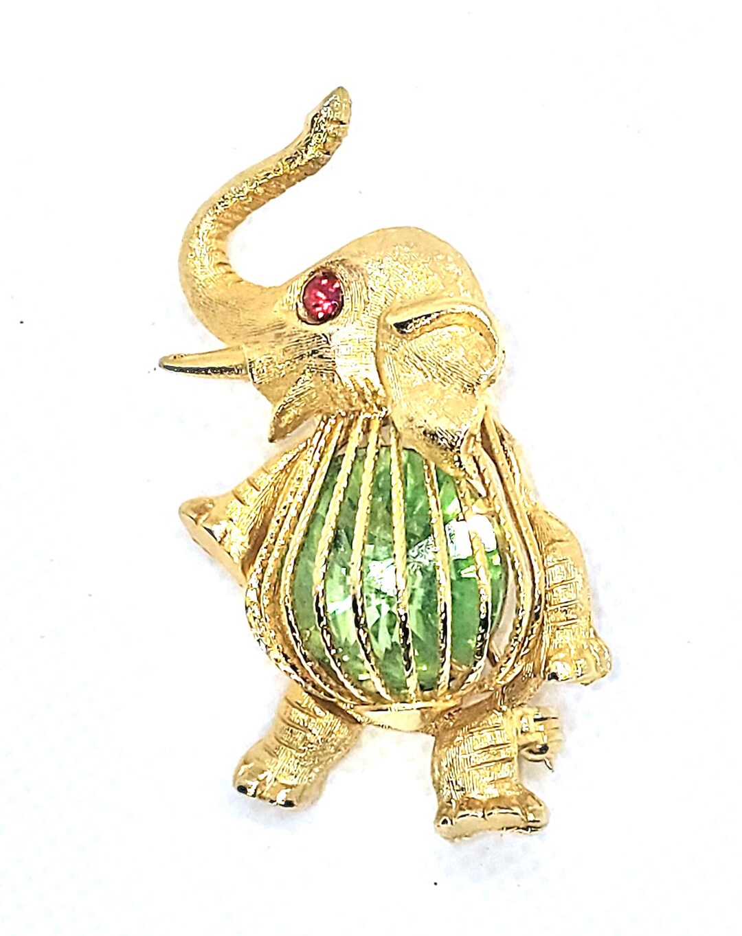 Joseph Warner Belly Elephant Green Rhinestone Pin Brooch Whimsical ...