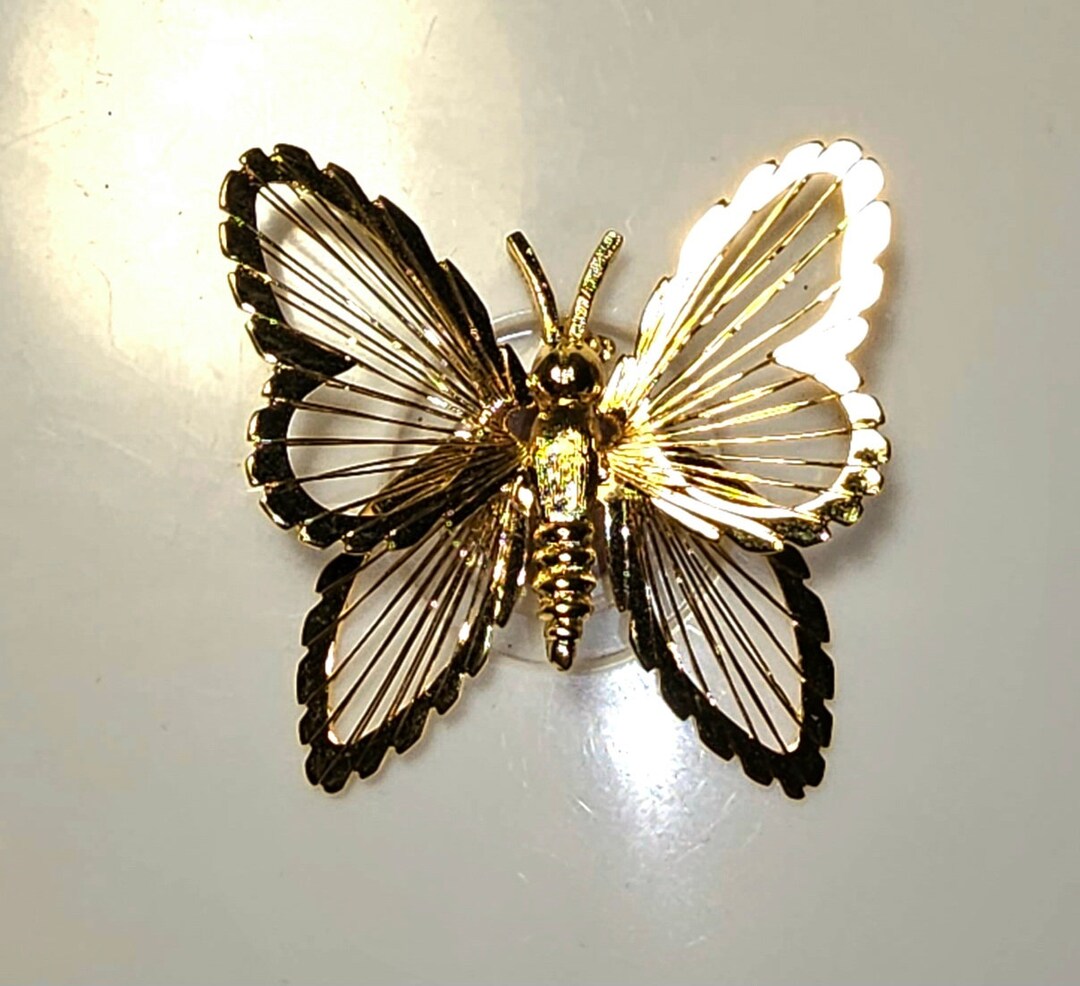 Monet Open Winged Gold Tone Wire Filigree Butterfly Pin Brooch - Etsy
