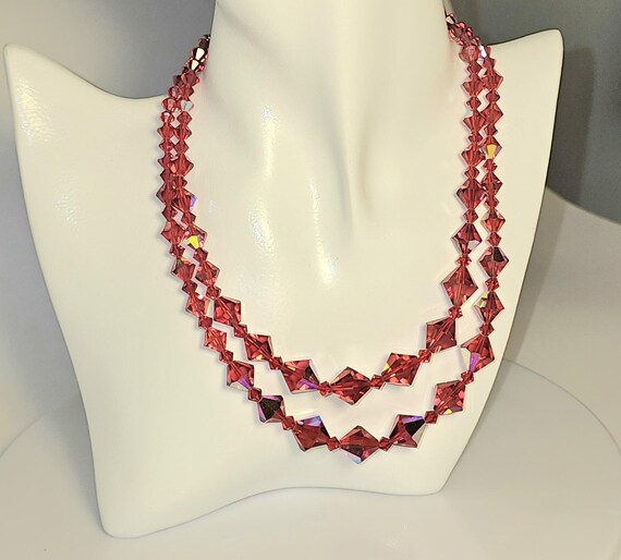 Aurora Borealis Ruby Red 2 Strand Necklace Classic Sp… - Gem