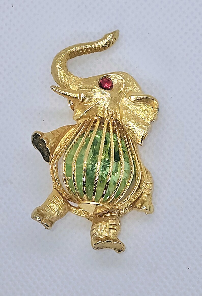 Joseph Warner Belly Elephant Green Rhinestone Pin Brooch Whimsical ...