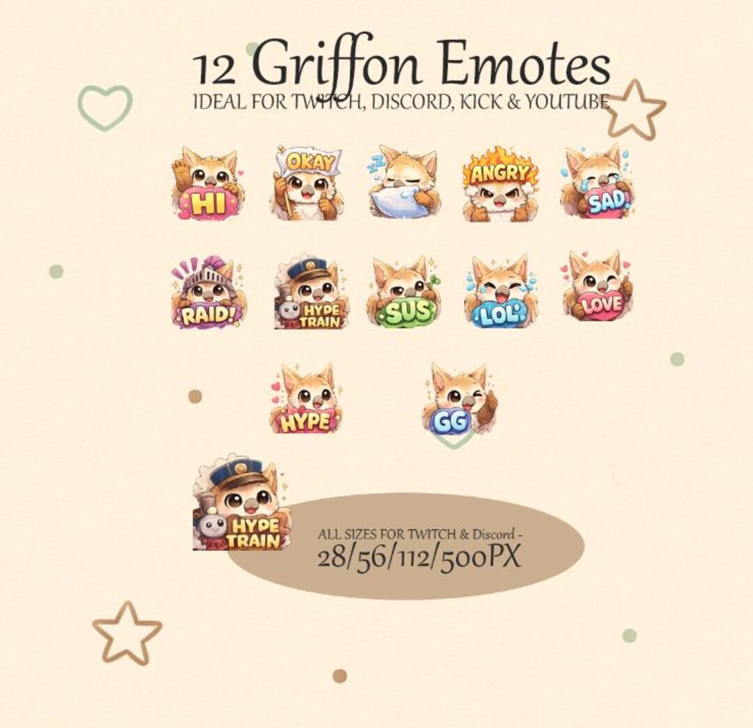 Chibi | Griffon | Emote Bündel | Twitch & Vtuber Streamer [12] - Etsy