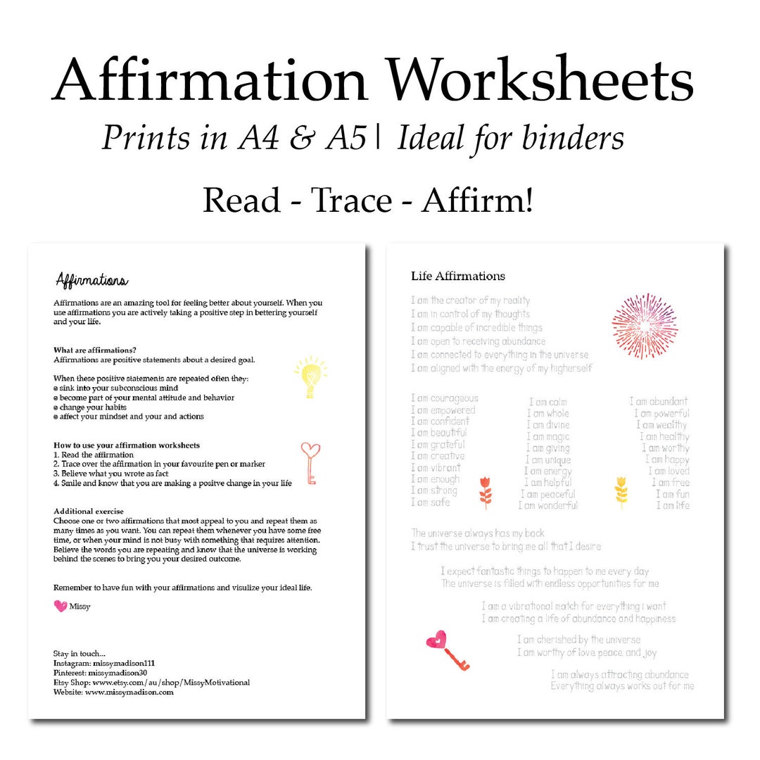 Affirmation Worksheets | Instant Download - Etsy